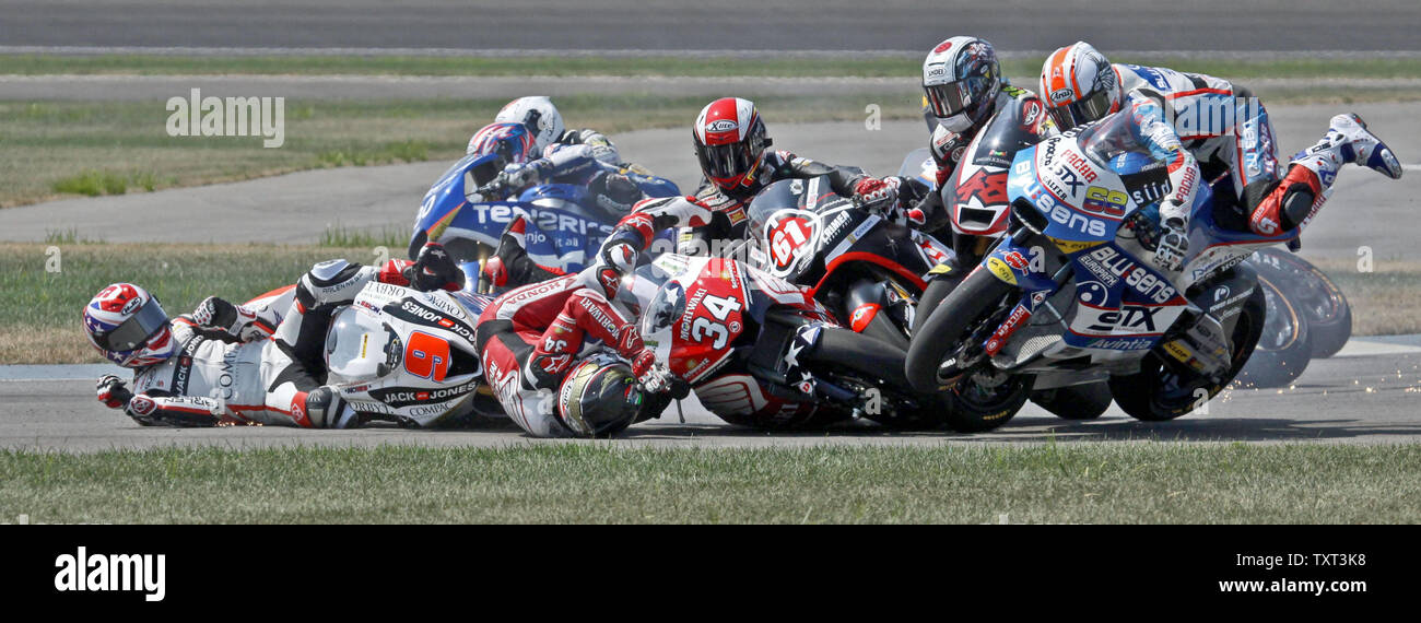 Multiple riders go down on the first lap during the Moto2 race at the ...