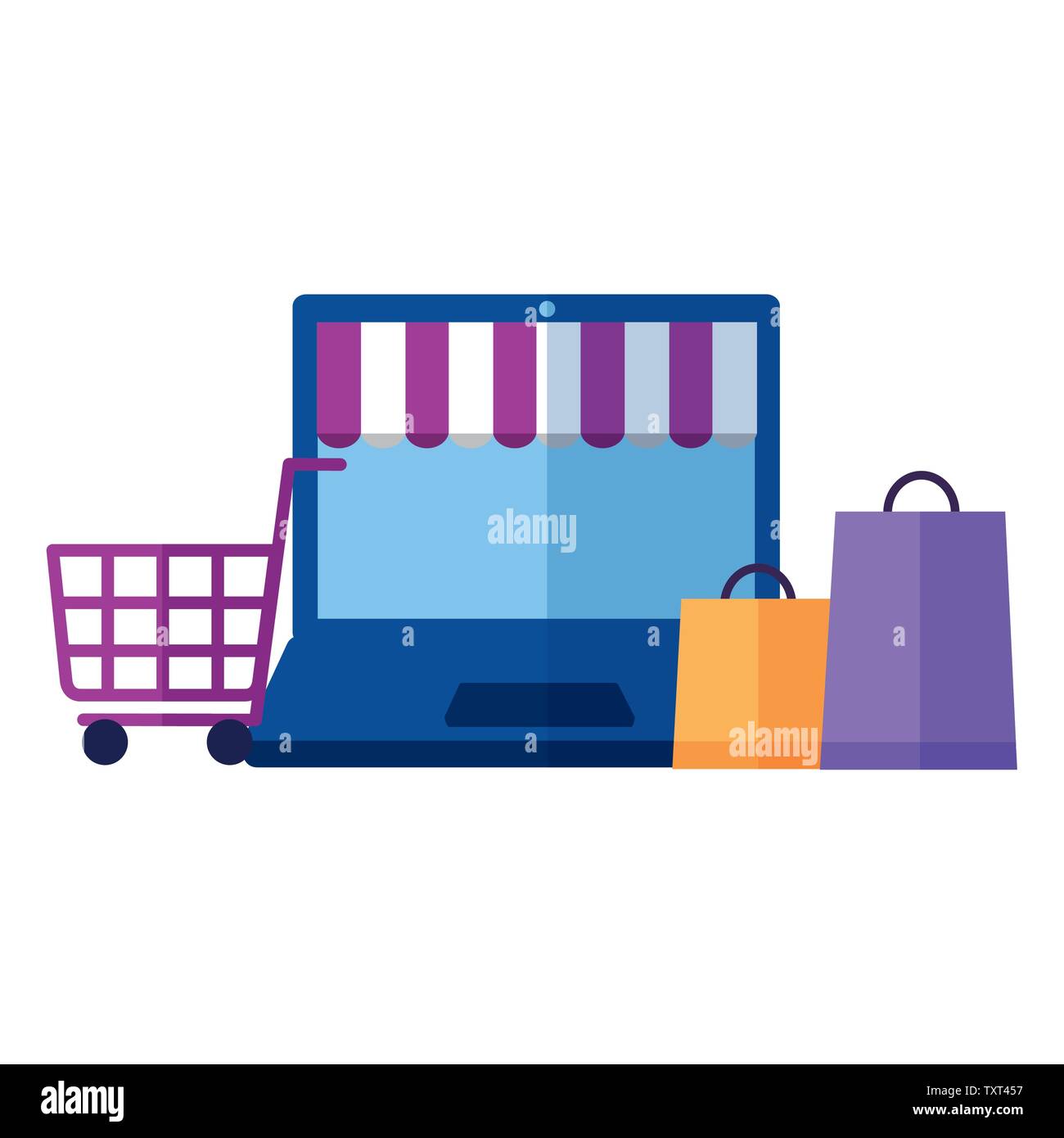 Illustration laptop shopping bags Cut Out Stock Images & Pictures - Alamy