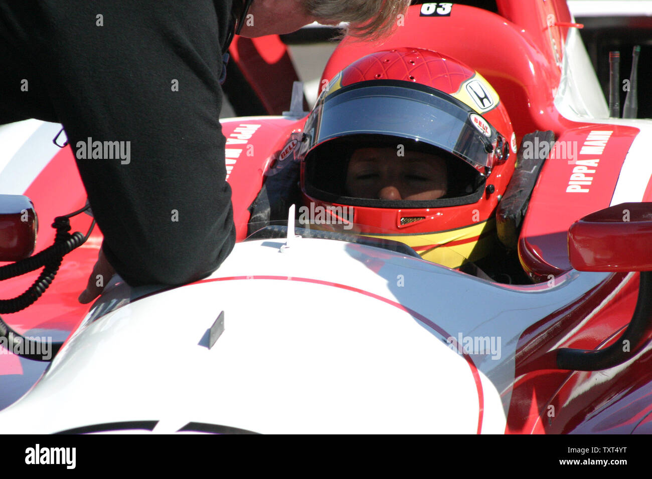 Pippa Mann prepares to practice after completing a refresher test at ...