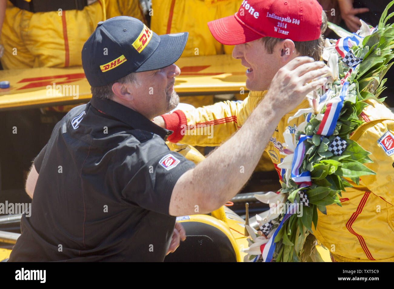 Ryan Hunter-Reay (right) celebrates with team owner Michael Andretti ...