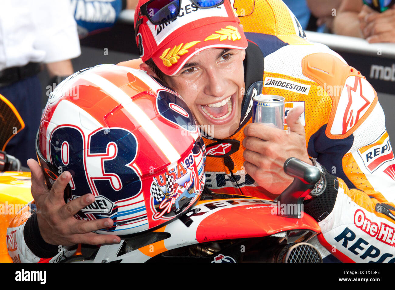 Marc Marquez celebrates after winning the 7th running of the Red Bull ...