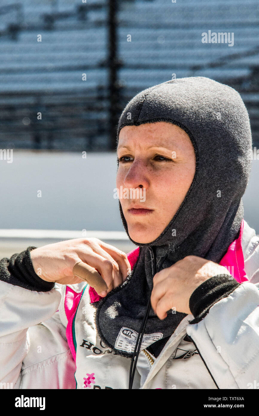 Pippa Mann suits up to begin day 3 practice for the 100th running of ...