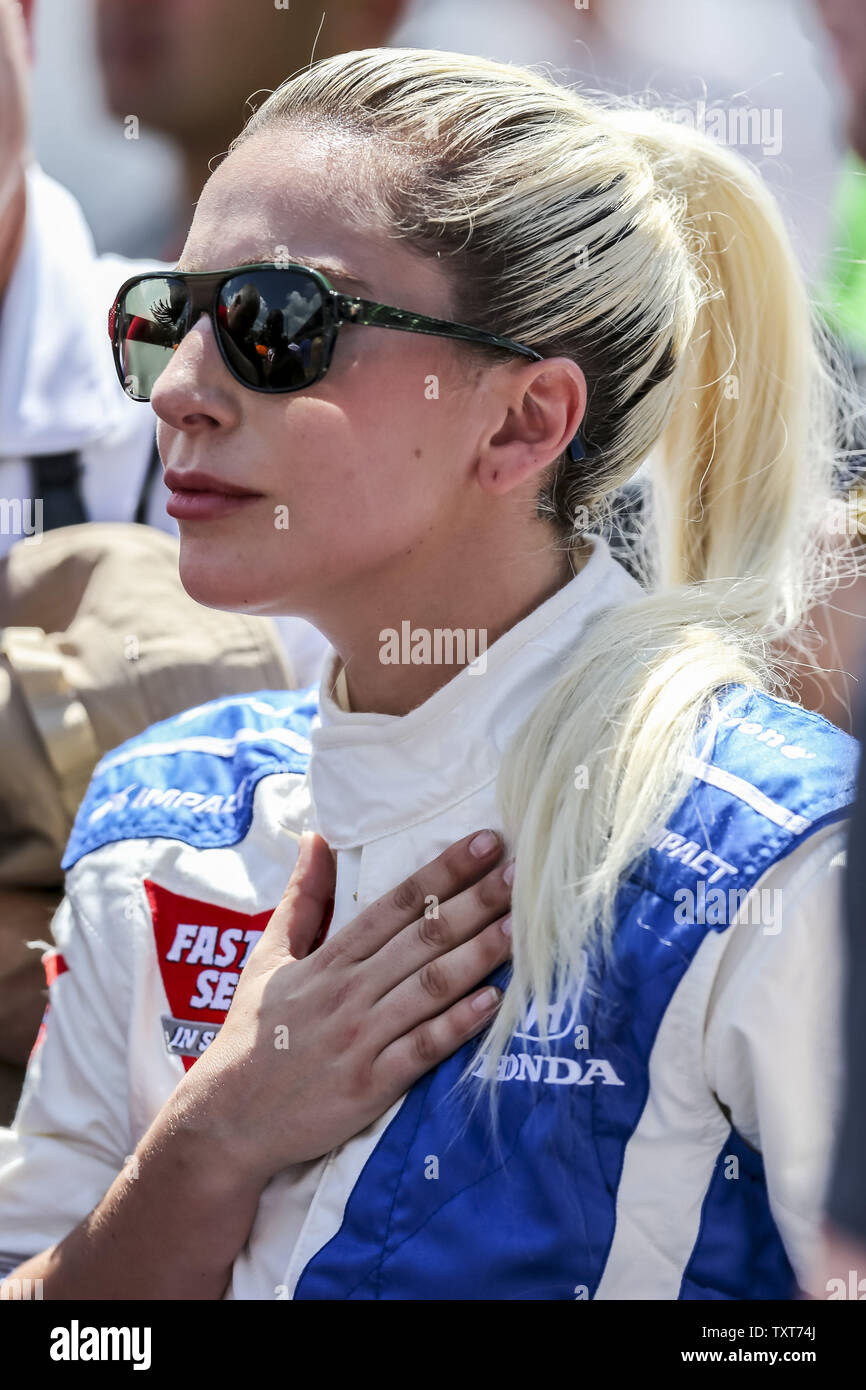 Lady Gaga during the national anthem before the 100th running of the ...