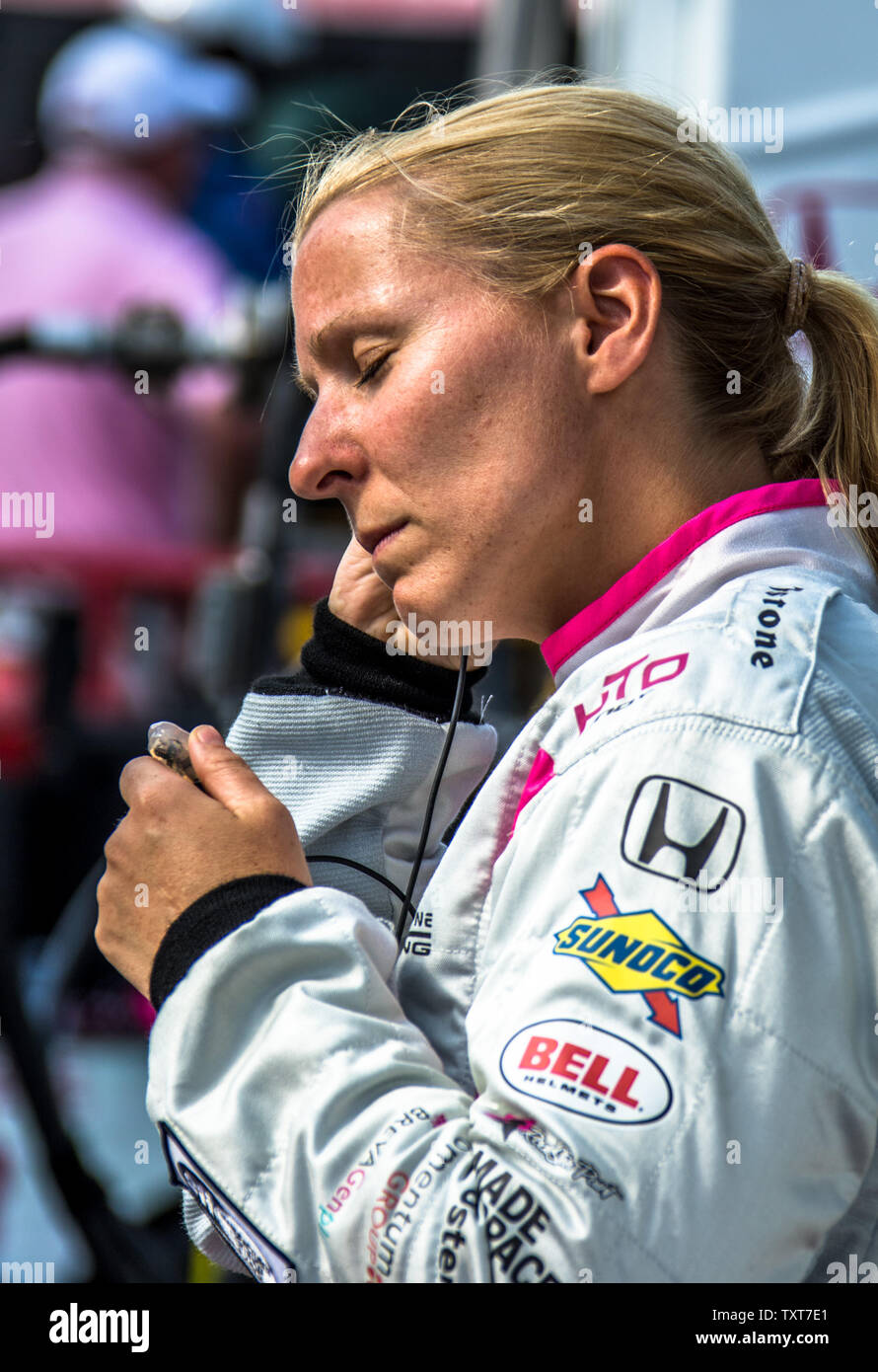 Pippa Mann suits up to begin day 4 practice at the Indianapolis Motor ...