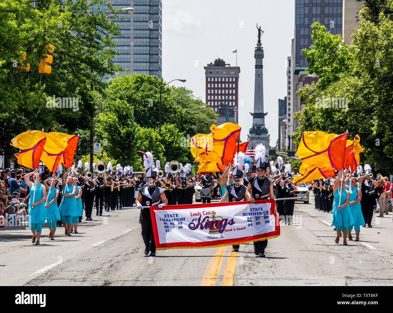 The Lewis Cass (Warsaw, Indiana) Band and Color Guard perform during ...