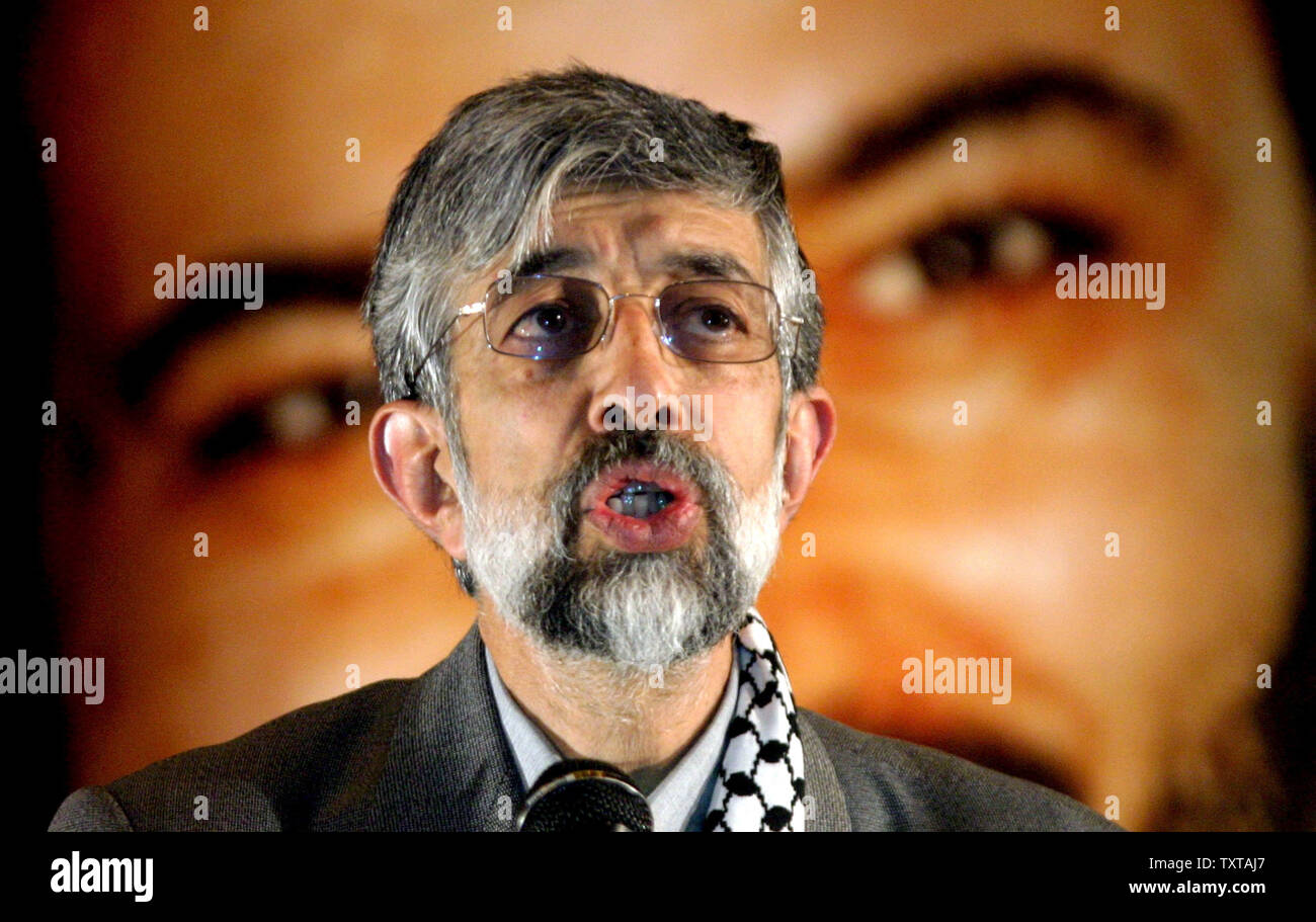 Iran's parliament speaker,Gholam Ali Hadad Adel delivers a speech in ...