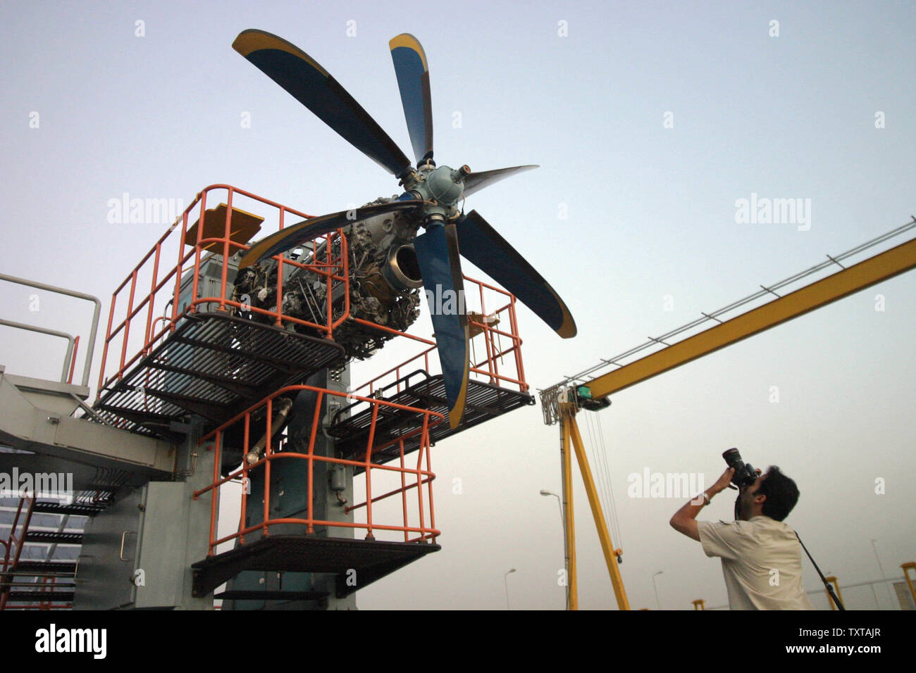 The first aircraft engine produced in Iran, "TV3," is photographed near ...