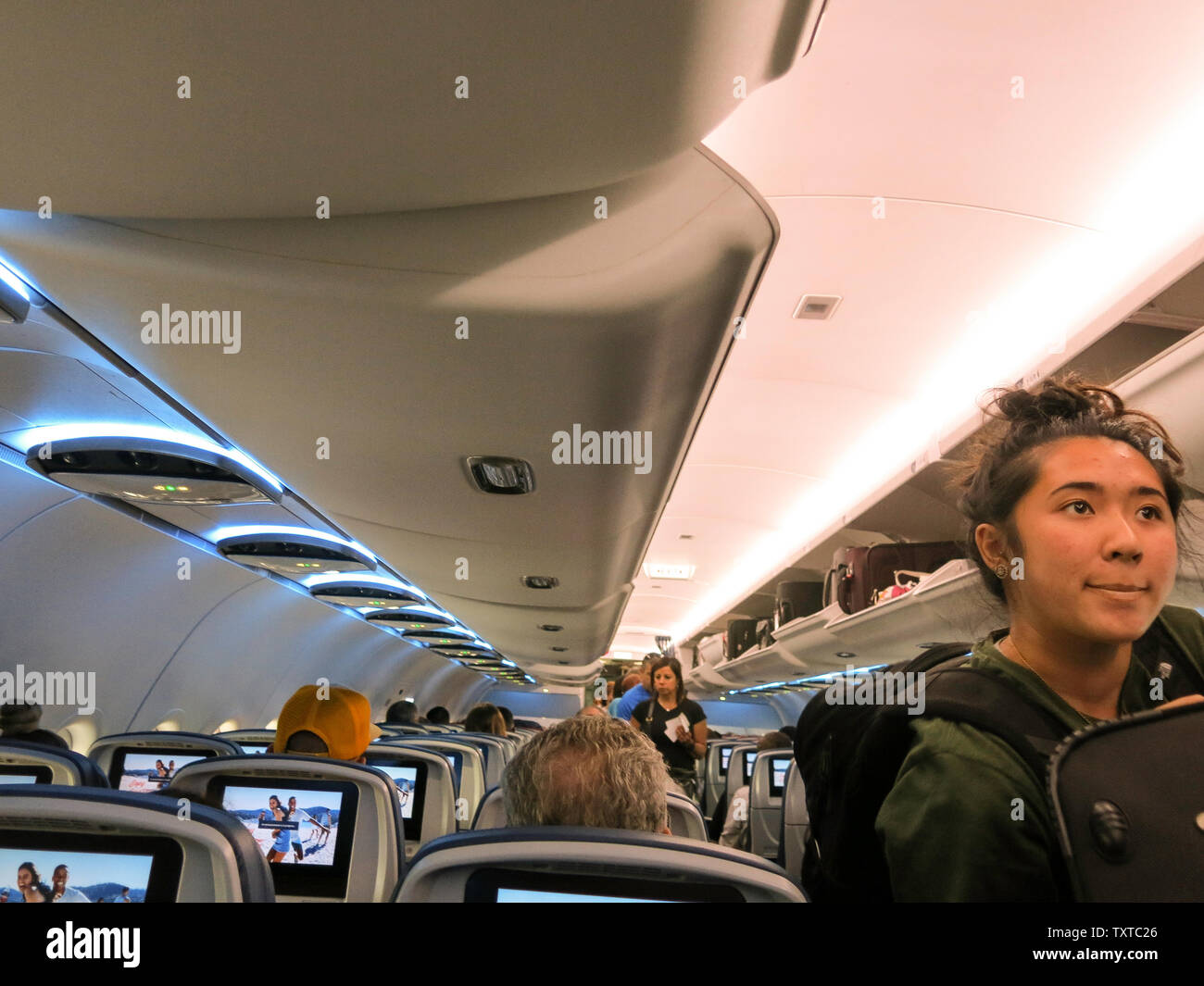 Passenger Cabin on a Delta Airline Flight, USA Stock Photo - Alamy