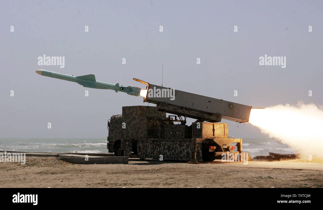 An Iranian Noor missile shoots as it seen during a large maneuver at ...