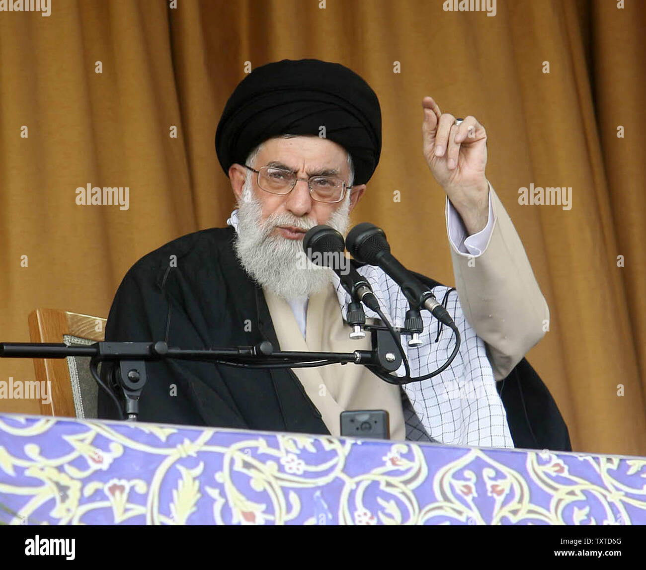 Iran's supreme leader Ayatollah Ali Khamenei greets the crowd before ...
