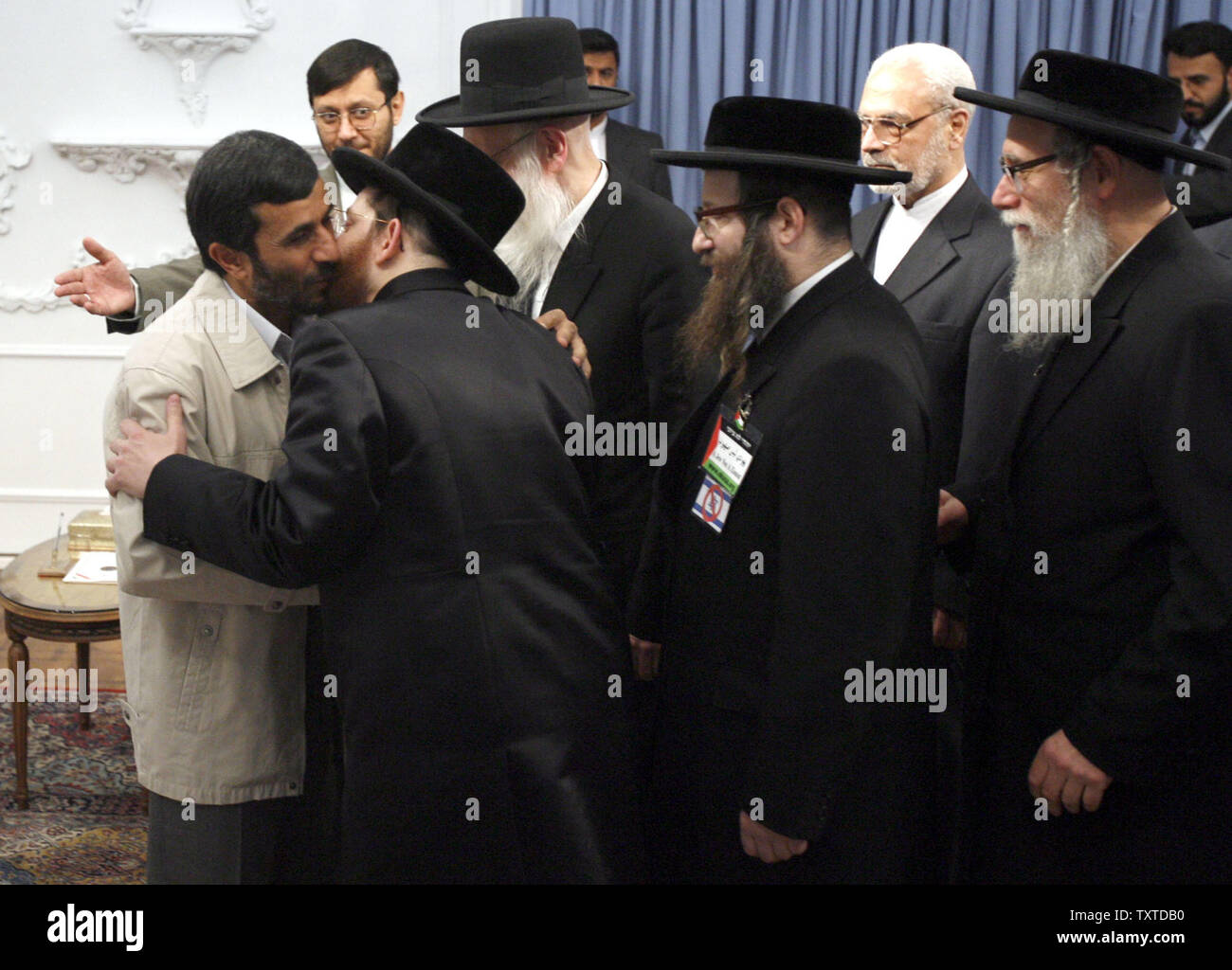 Iran's President Mahmoud Ahmadinejad (L) meets with members of Jews ...
