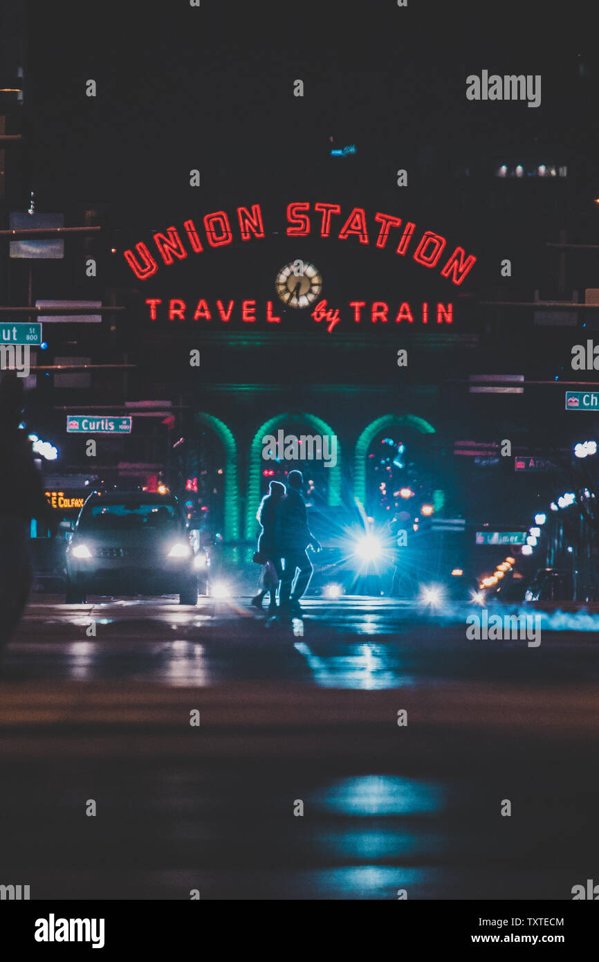 Denver downtown street view night hi-res stock photography and images ...