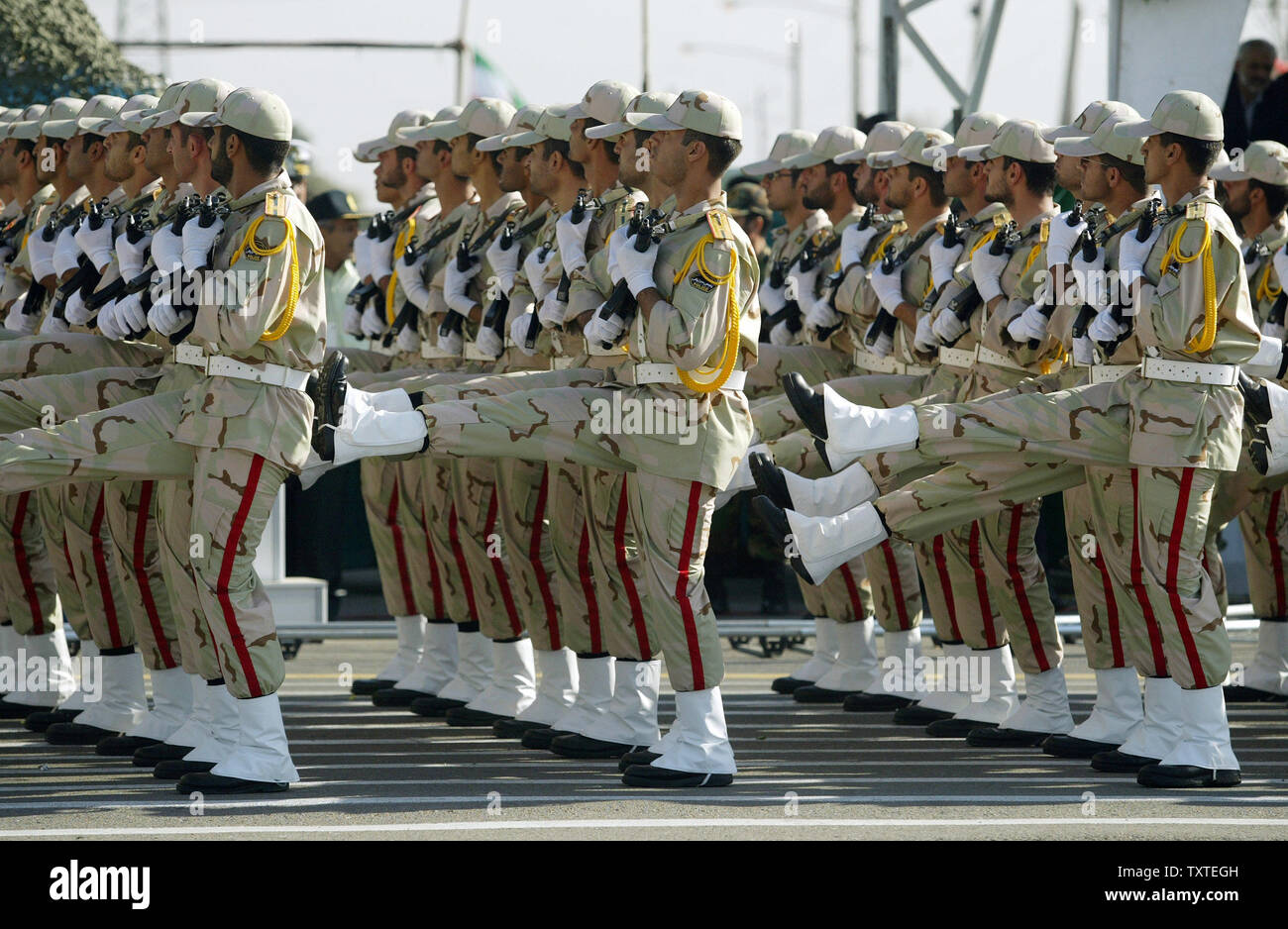 Iranian Army soldiers march during a parade marking the 27th ...