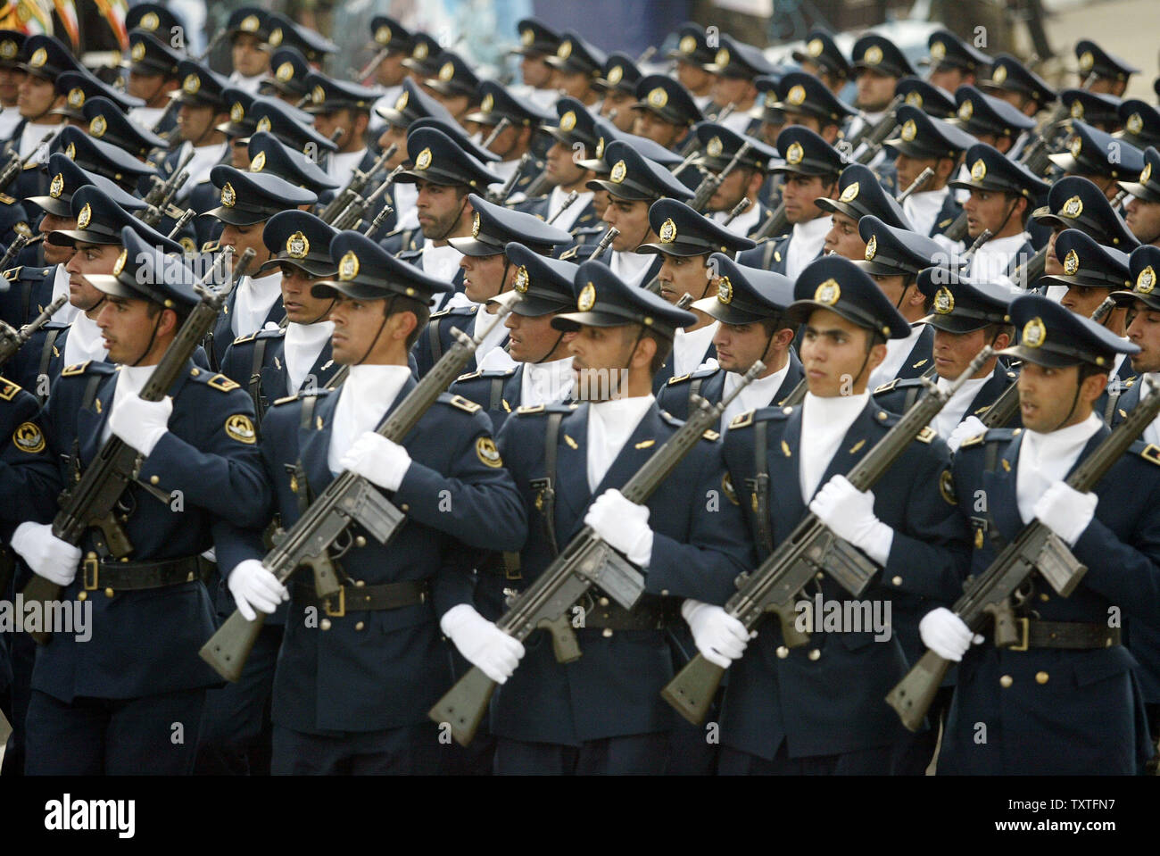 Iranian Army soldiers march during Iran's Army Day in front of the ...