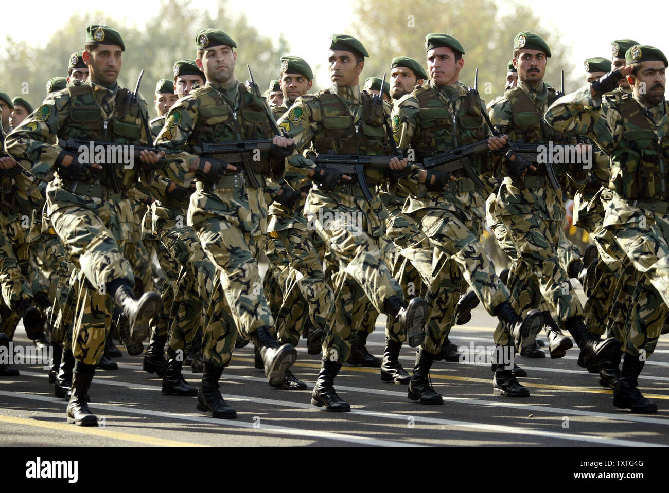 Iran's Army soldiers march during a parade marking the 28th anniversary ...