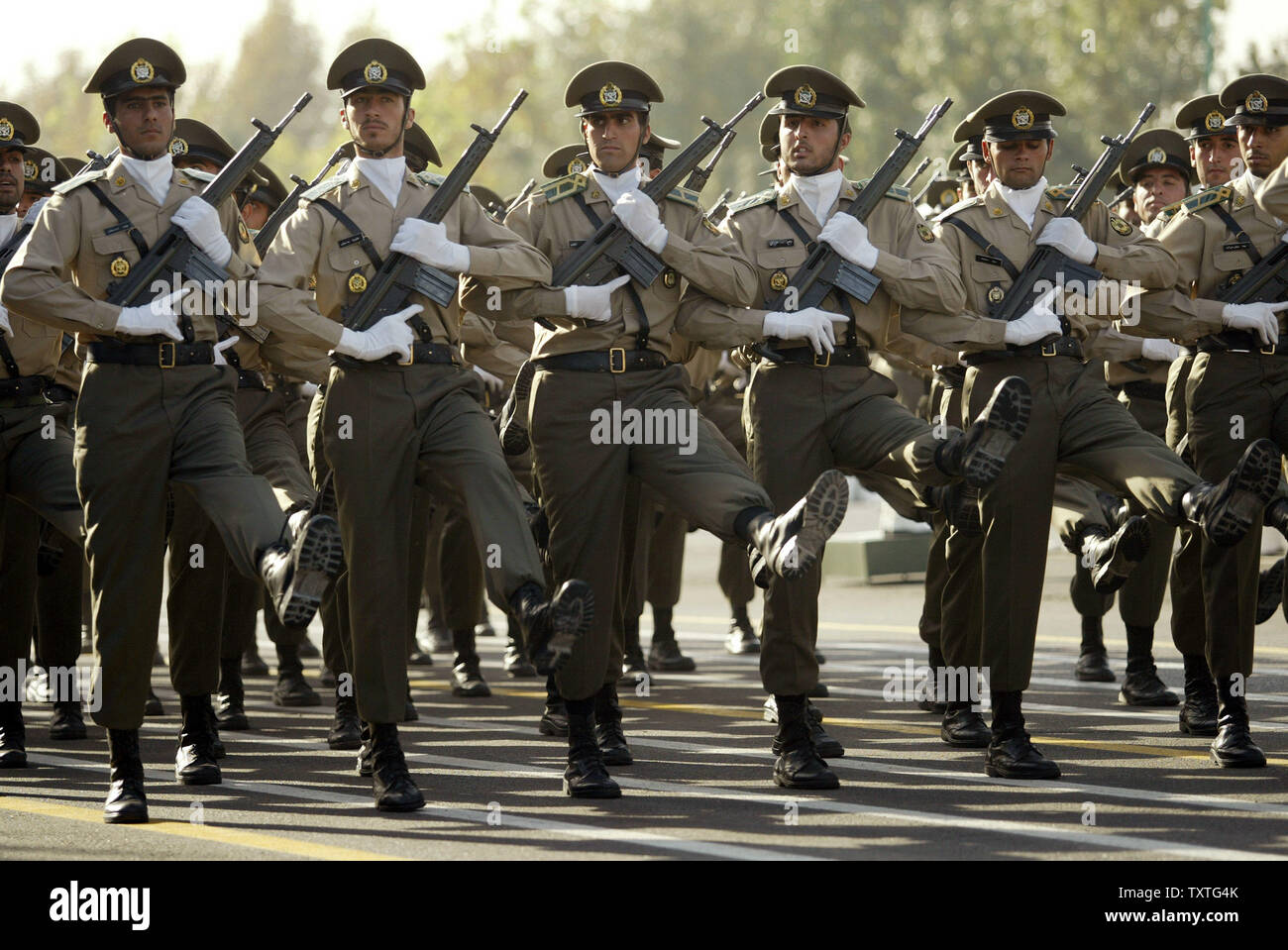 Iran's Army soldiers march during a parade marking the 28th anniversary ...
