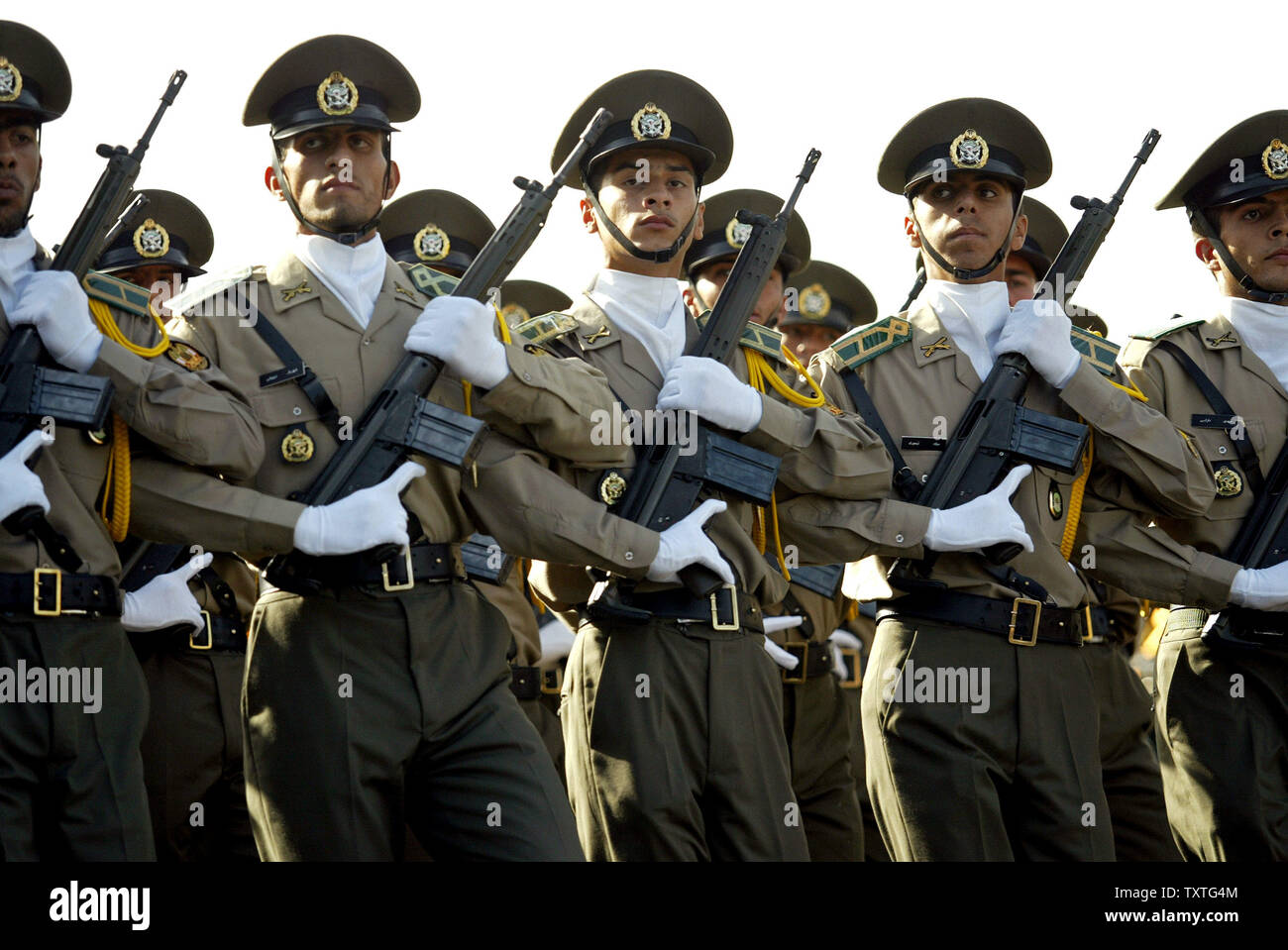 Iran's Army soldiers march during a parade marking the 28th anniversary ...