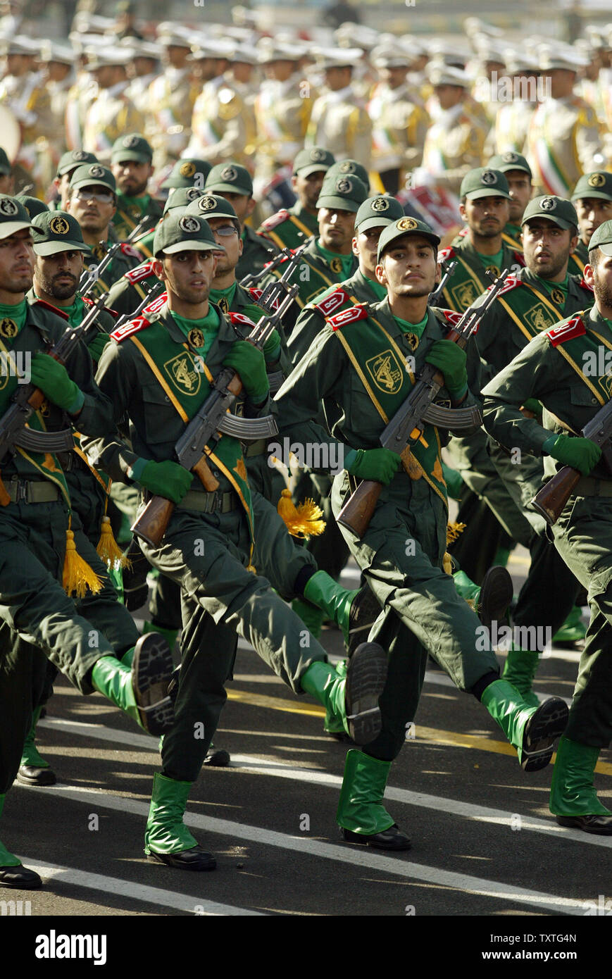 Iran's Army soldiers march during a parade marking the 28th anniversary ...