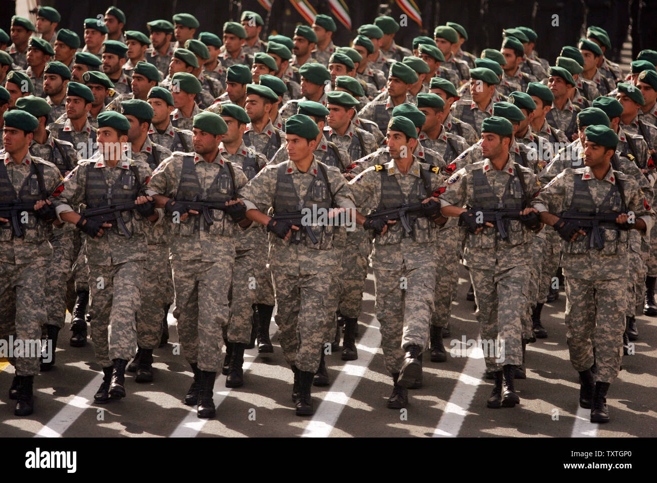 Iranian Army soldiers march during Iran's Army Day at the mausoleum of ...