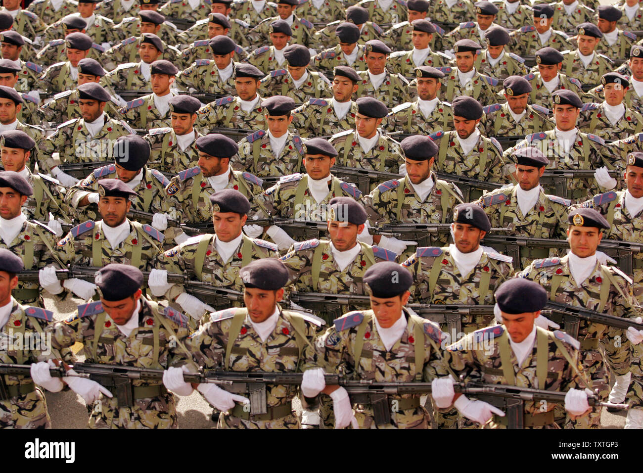 Iranian Army soldiers march during Iran's Army Day at the mausoleum of ...
