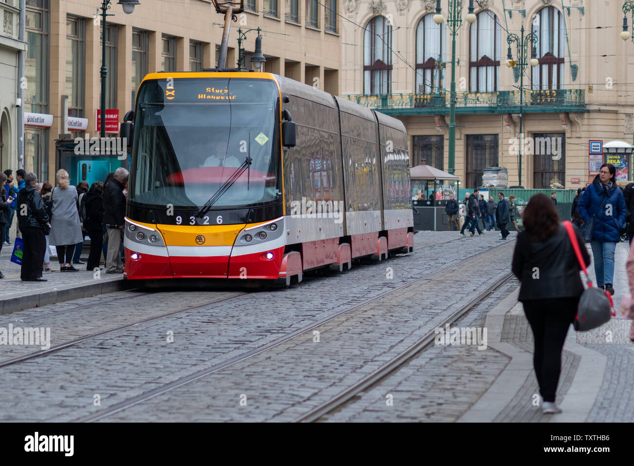 Prague red trams hi-res stock photography and images - Alamy