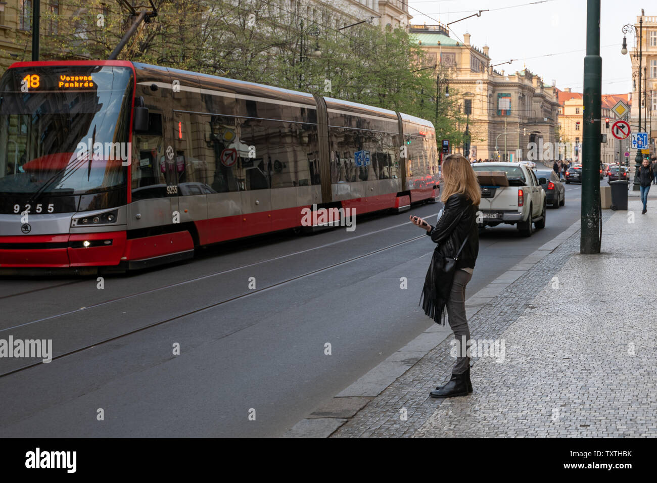 PRAGUE, CZECH REPUBLIC - 10TH APRIL 2019: Pragues new model of tram ...