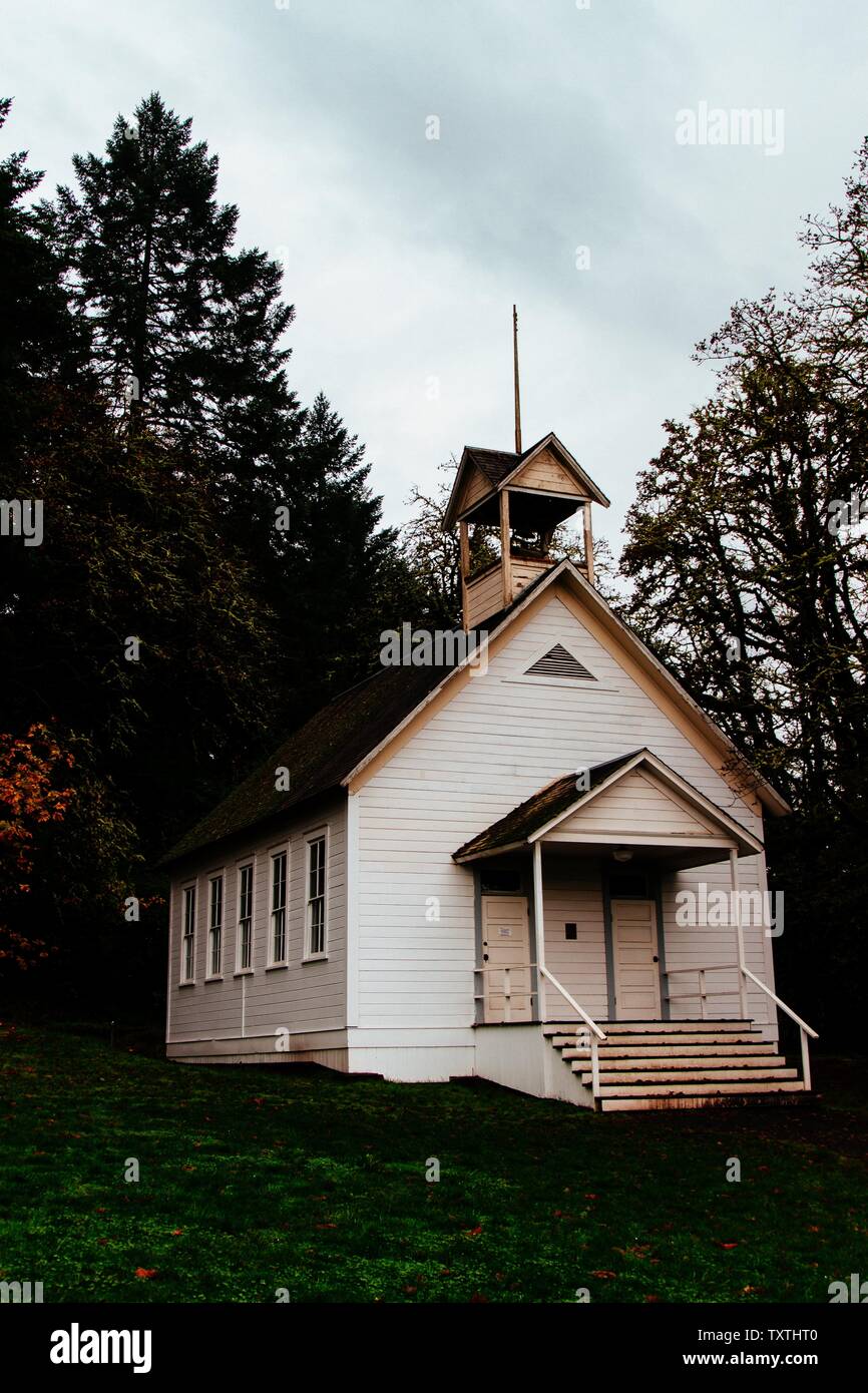 Abandoned closed wooden church in a forest in the countryside Stock ...