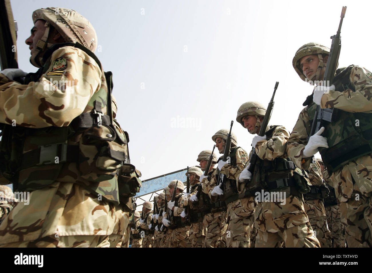 Iranian Army soldiers march on September 21, 2009 during a military ...