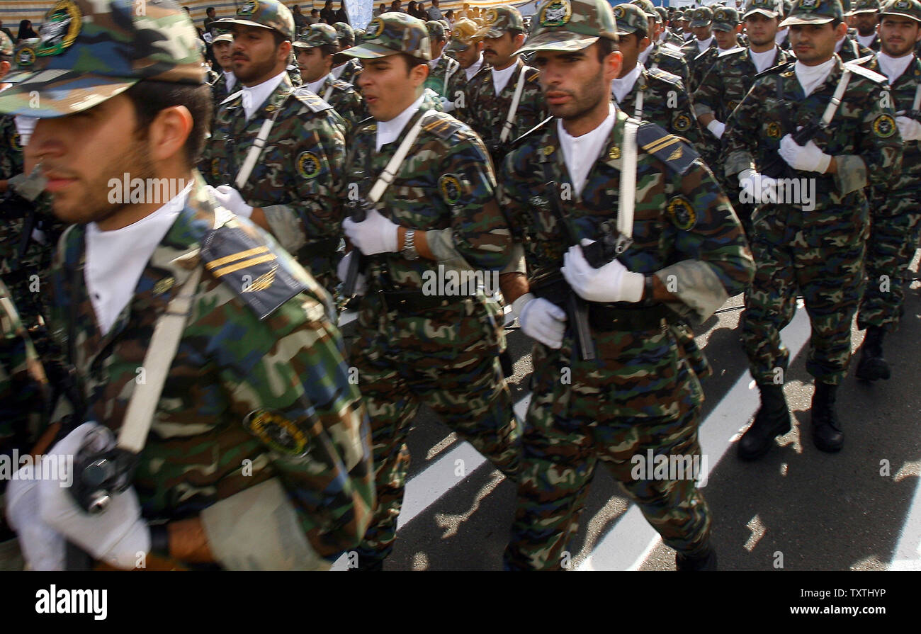Iranian Army soldiers march on September 22, 2009 during a military ...