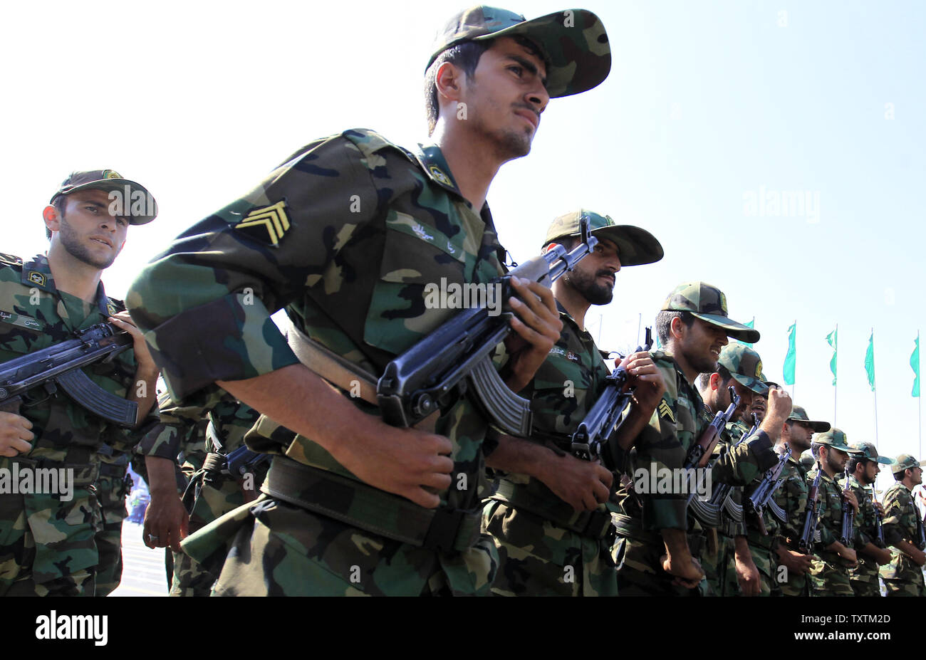 Iranian soldiers march during the annual military parade on September ...