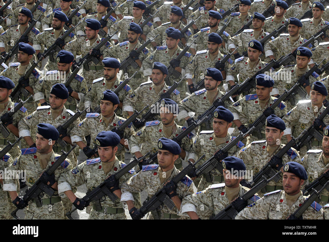 Iranian Army soldiers march during a parade to commemorate Army Day at ...