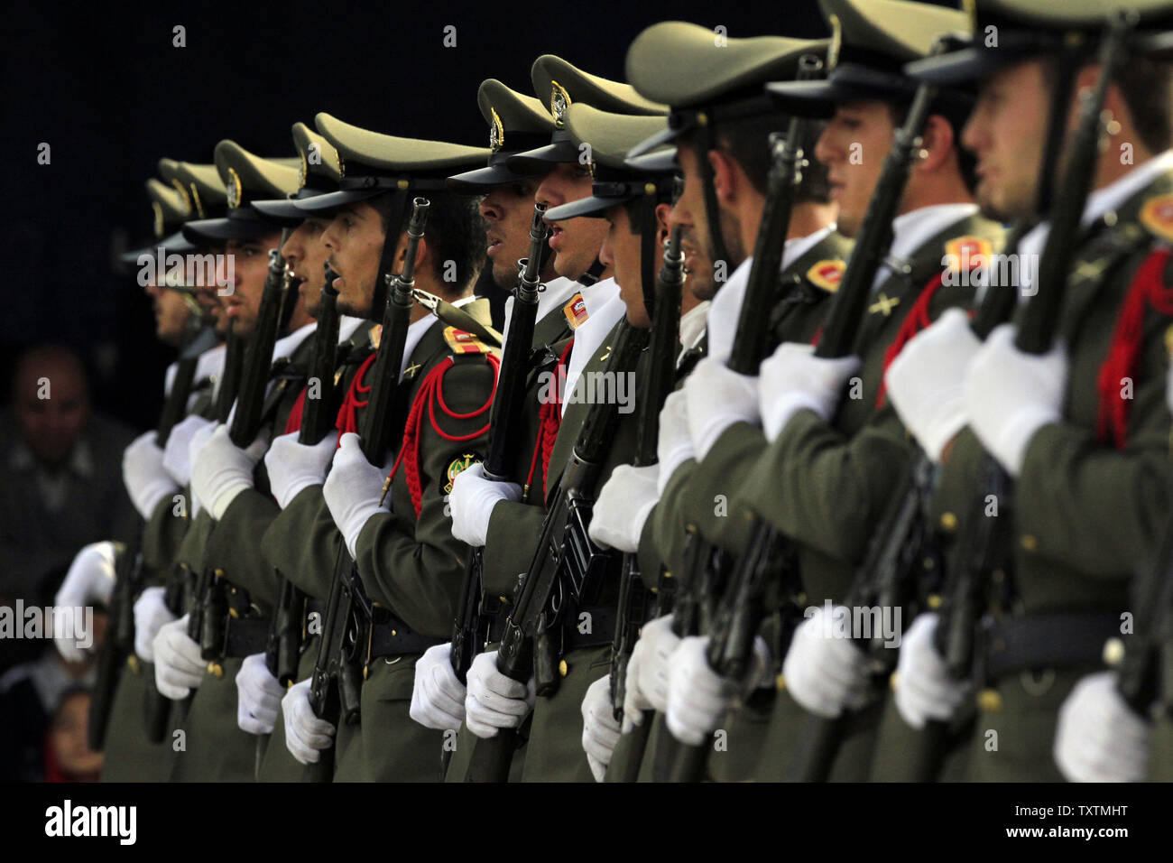Iranian Army soldiers march during a parade to commemorate Army Day at ...