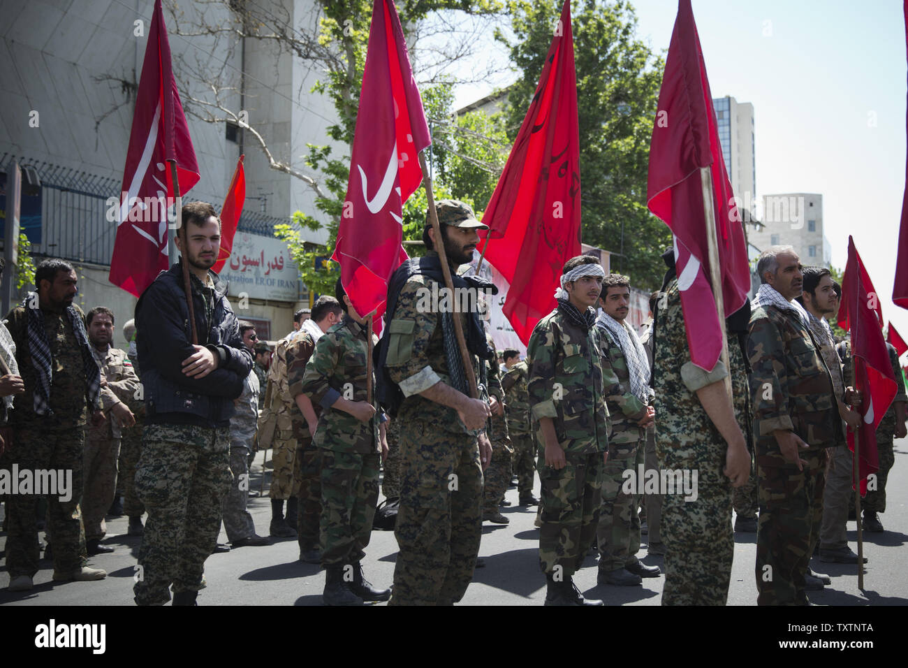 Members of the Basij militia attend a parade in Tehran, Iran on April ...