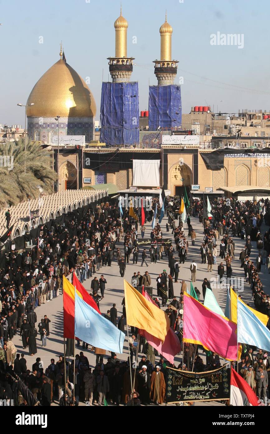 Shiite pilgrims take part in the self-flagellation ritual, outside the ...