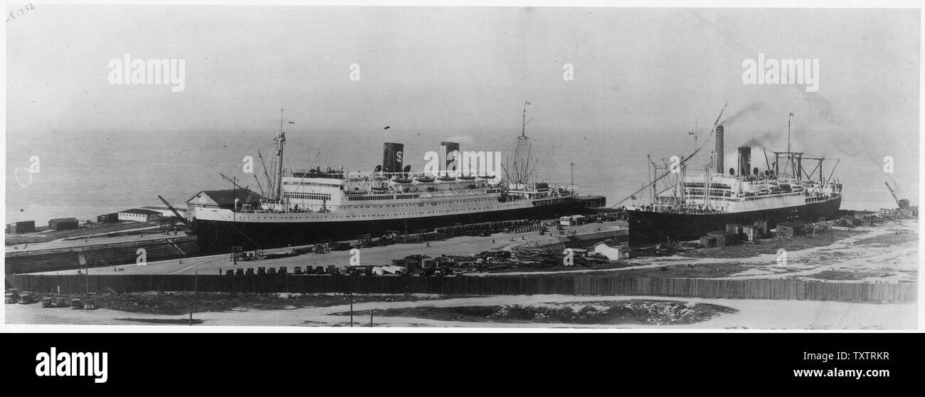 [View from land looking to the east showing the Dollar Line ship SS ...