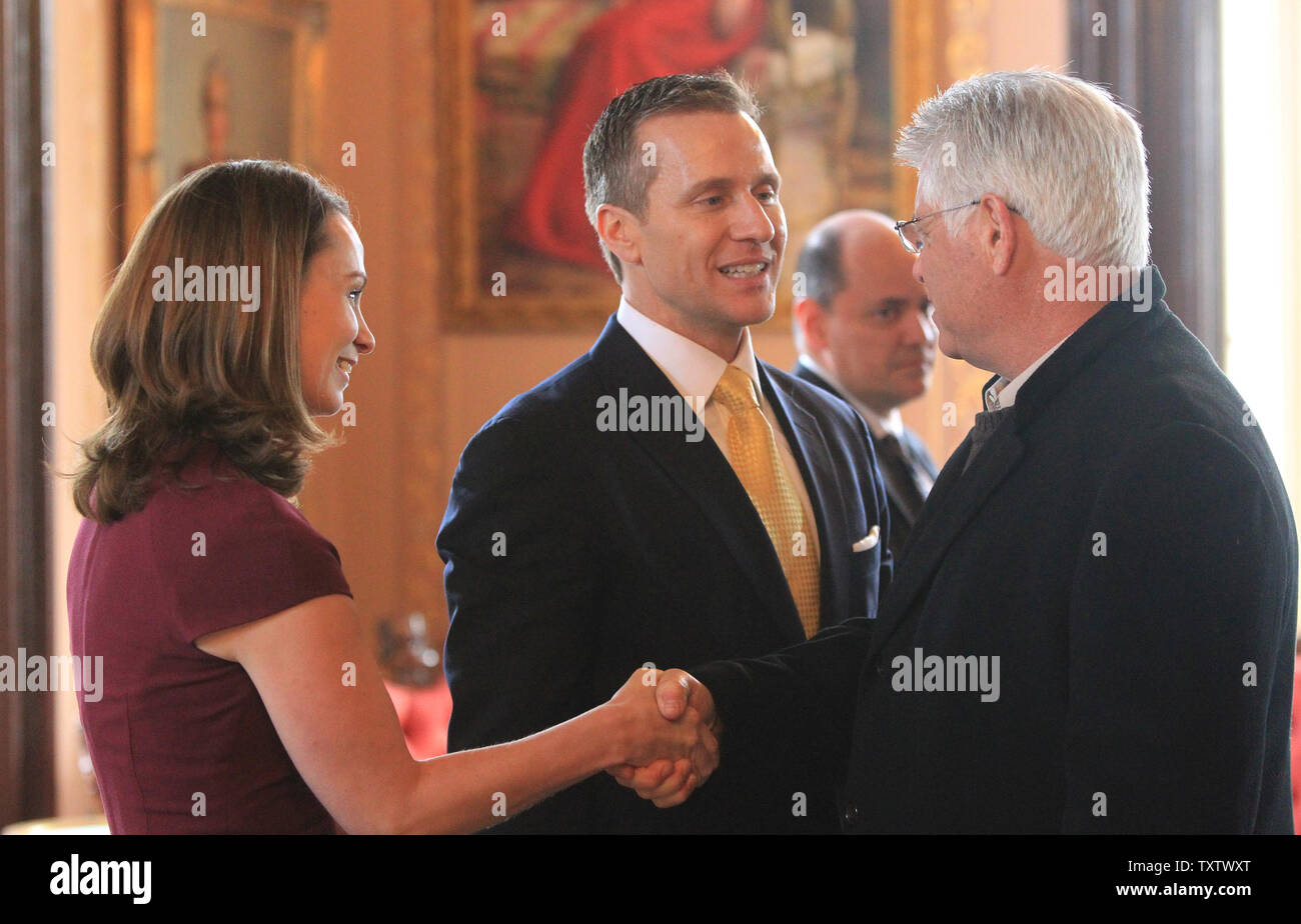 Missouri 56th Governor Eric Greitens and his wife Sheena greet visitors ...