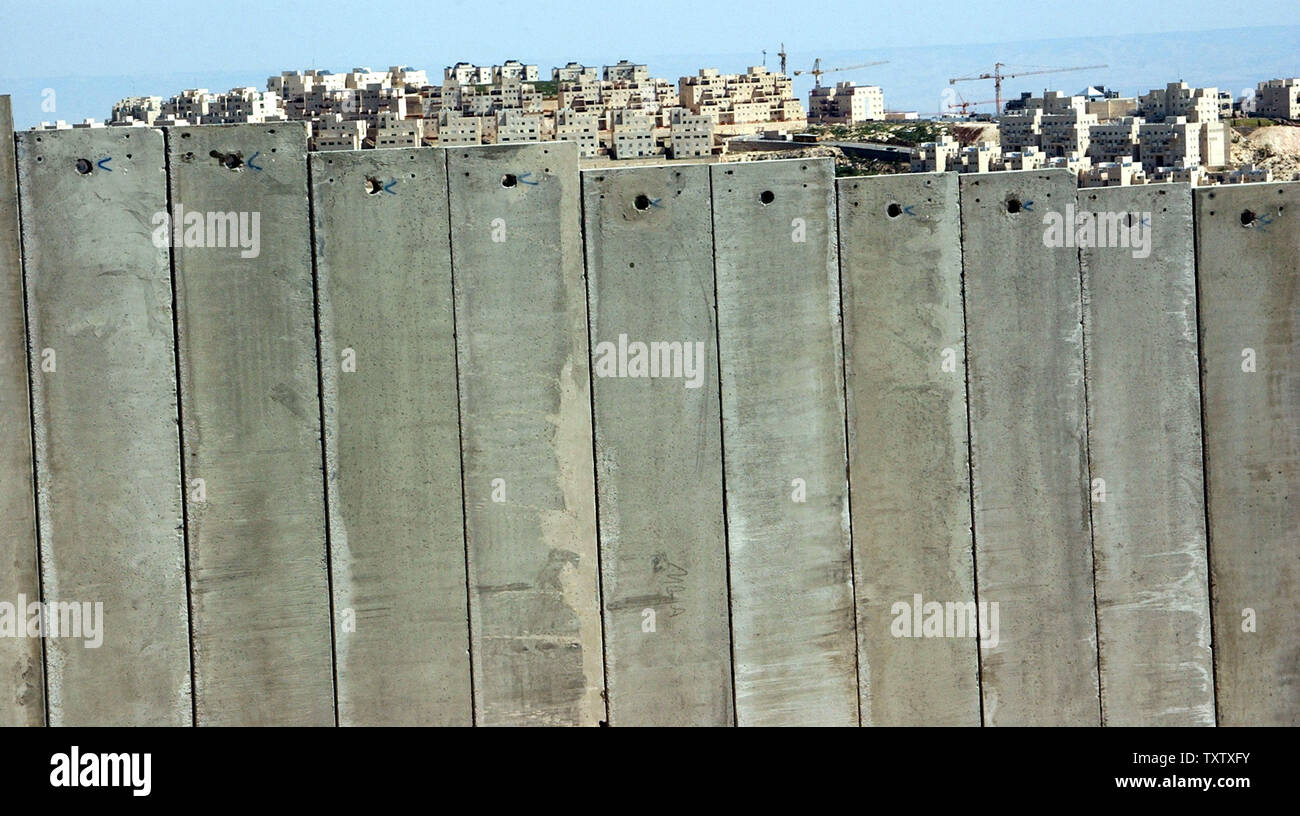 The Jewish settlement Har Homa, in northern Jerusalem, is seen behind ...