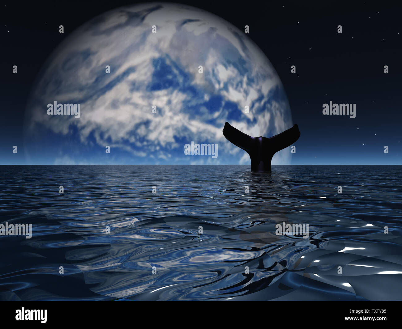 Sci fi digital art. Whale in exoplanet ocean Stock Photo - Alamy