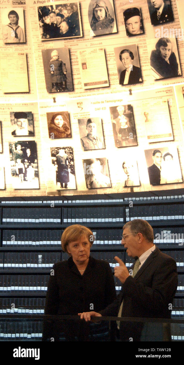 German Chancellor Angela Merkel visits the Hall of Names at Yad Vashem ...