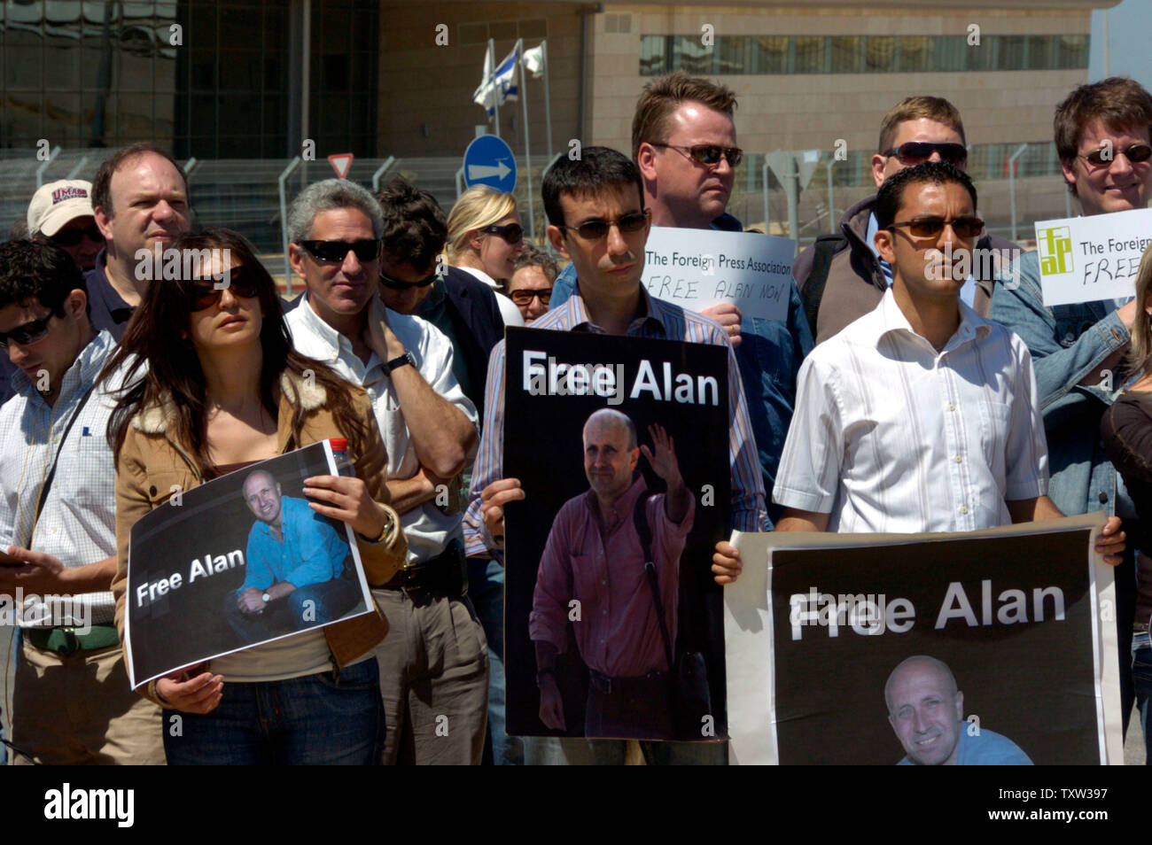Journalists demonstrate for the release of kidnapped BBC reporter Alan ...