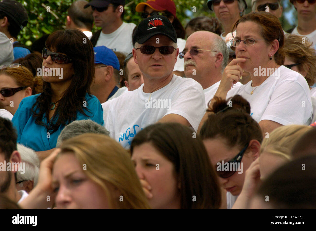 Noam Shalit, center, attends a demonstration marking the year ...