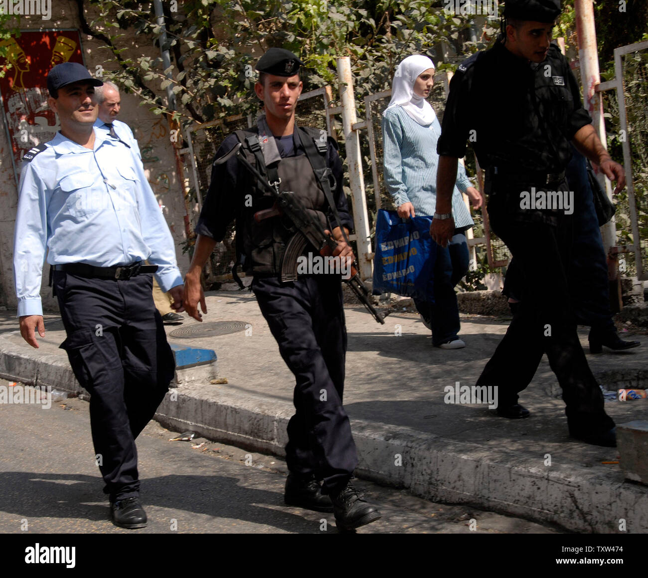Special Palestinian Ethnic Police patrol the streets in Ramallah during ...