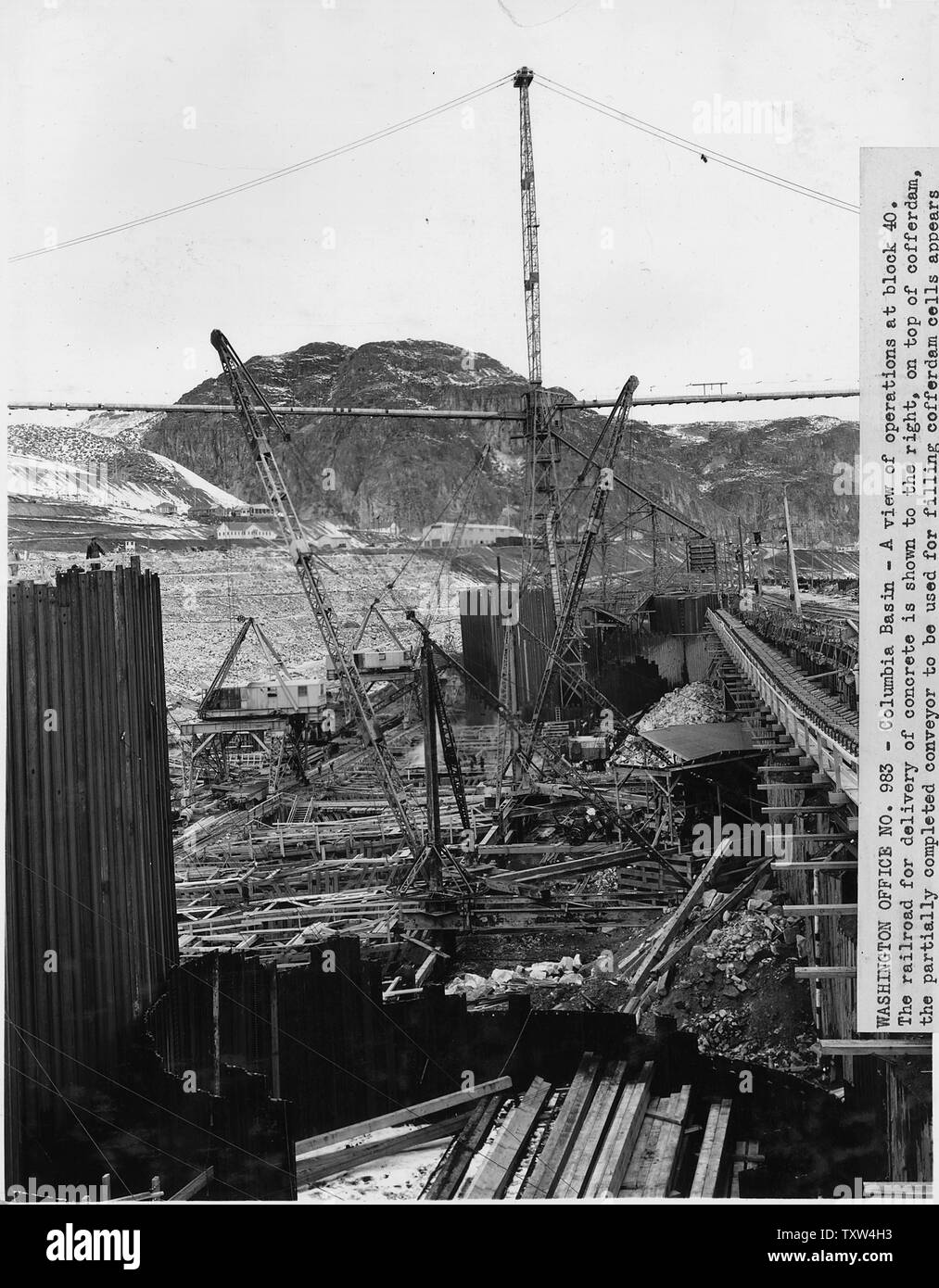 A view of operations at block 40. The railroad for delivery of concrete ...
