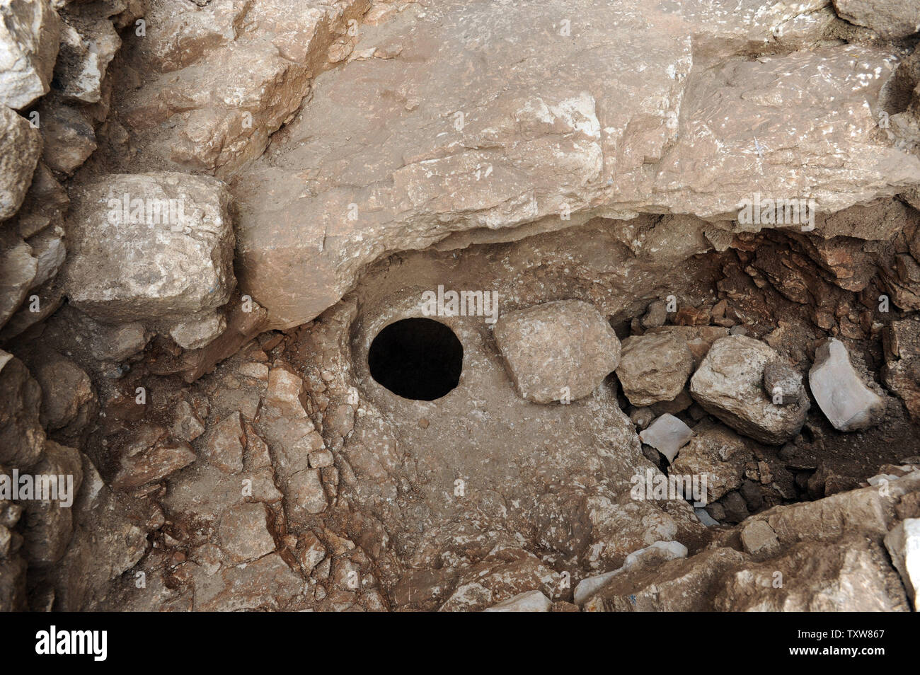 A close-up of a hole used by Jews to hide, uncovered by Israeli ...