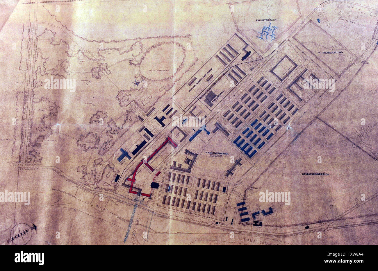 A detail from the original blueprints of the Auschwitz-Birkenau Nazi ...