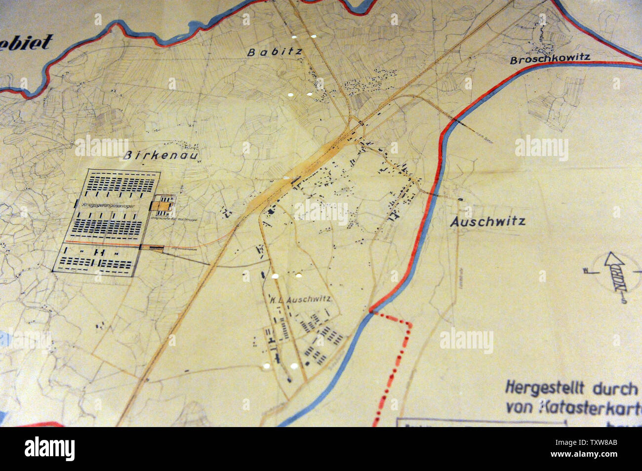 A close-up detail from the original blueprints of the Auschwitz ...