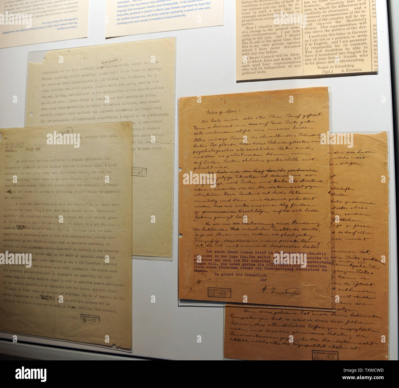 Original documents, written by Albert Einstein, are seen on display as ...