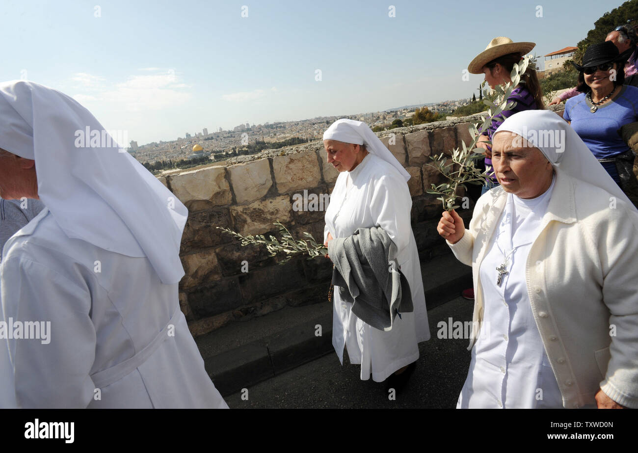 Catholic nuns carry olive branches during the annual Palm Sunday ...