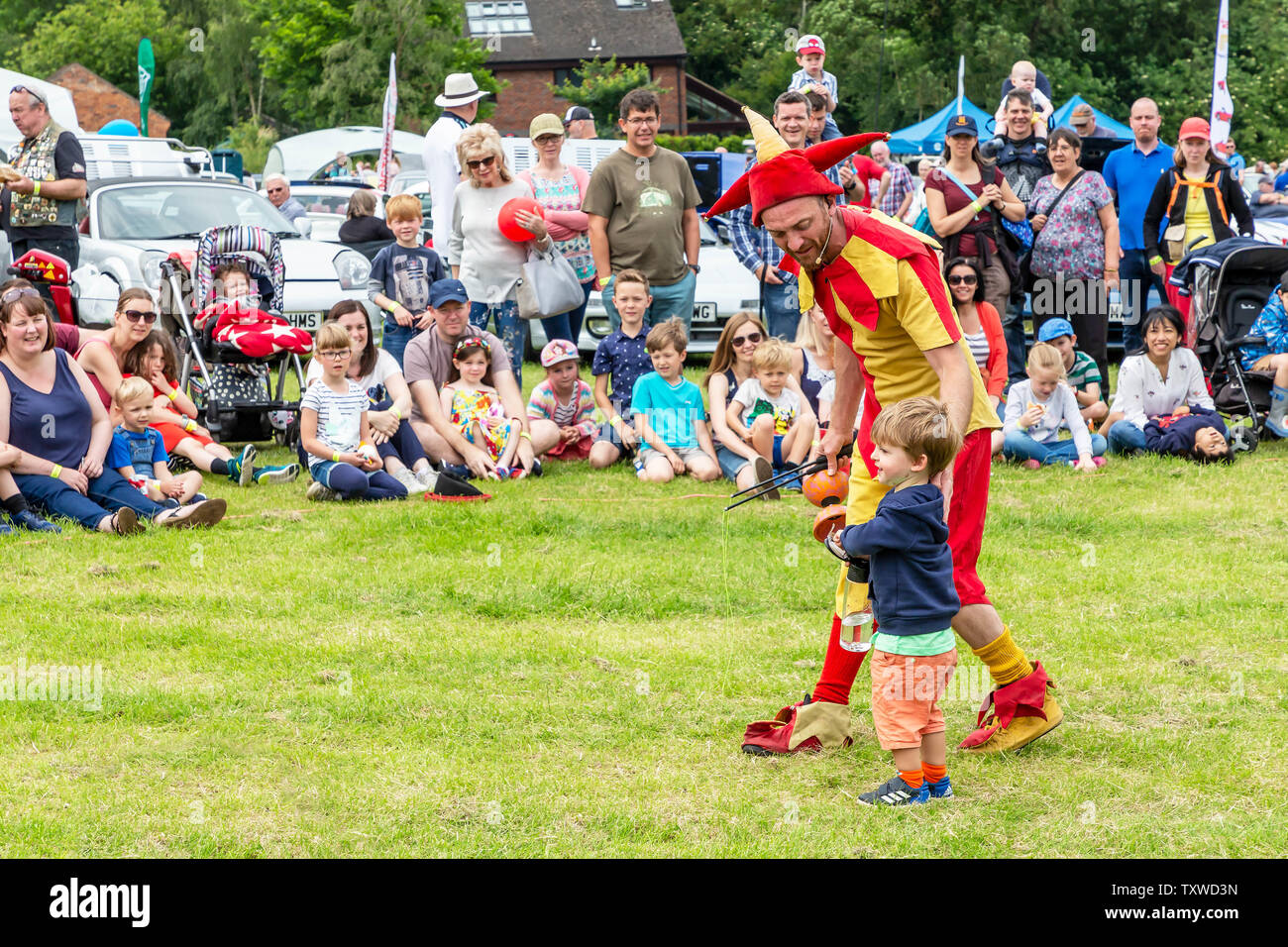 James the Jester from Chester whilst performing at the 2019 Lymm ...