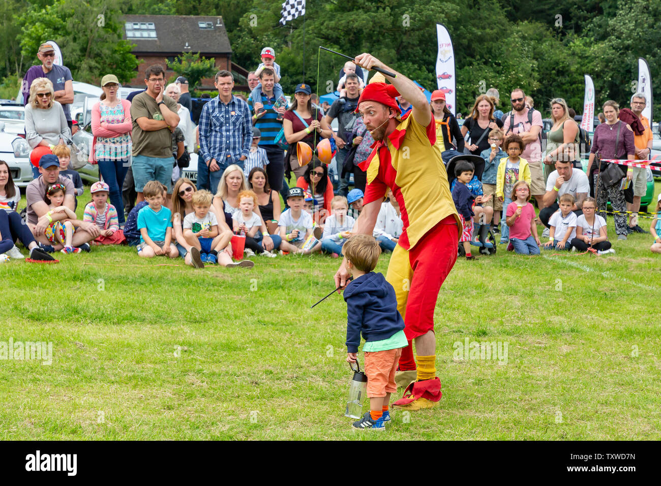 James the Jester from Chester whilst performing at the 2019 Lymm ...